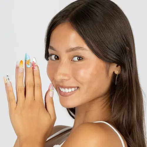 3H NAILS Sunset Shorelinemedium Almond Press-on Nails