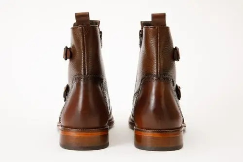VINCI LEATHER SHOES The Rand Leather Double Buckle Brogue Boot With A Zipper