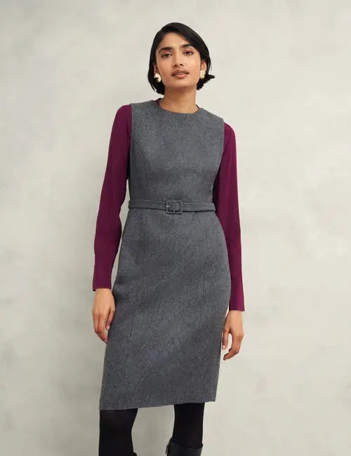 HOBBS LONDON Elsie Wool Blend Belted Shift Dress