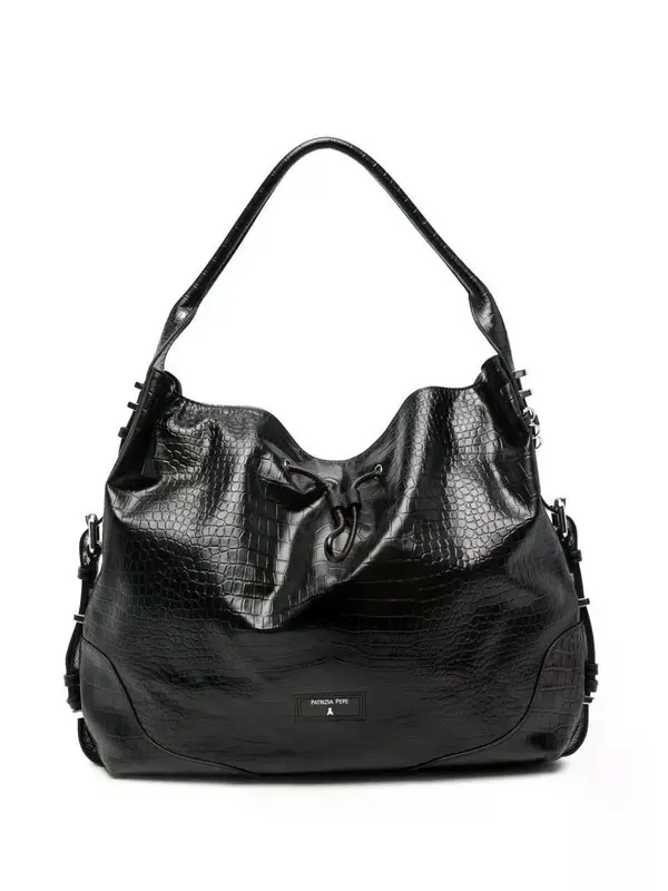 Patrizia Pepe Croc-effect Buckled Shoulder Bag - Black