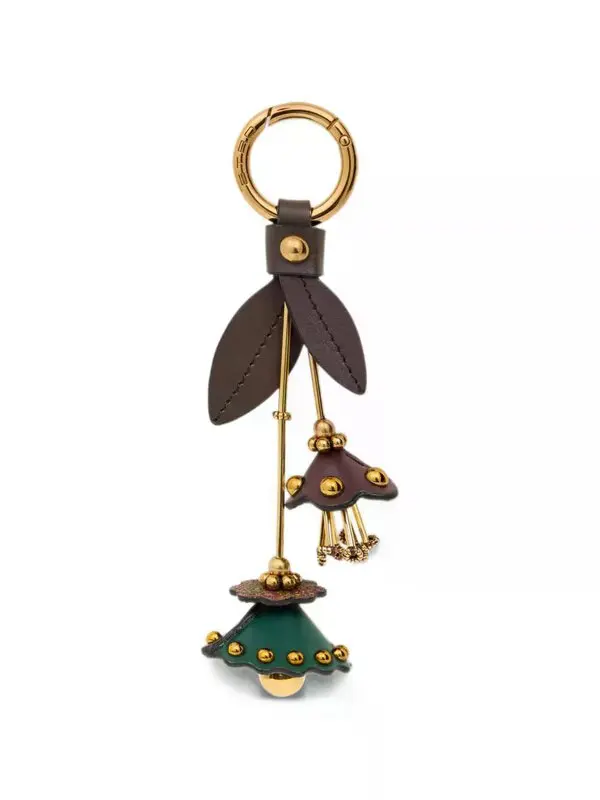Etro Leather And Arnica Charm With Flowers And Leaves - Brown