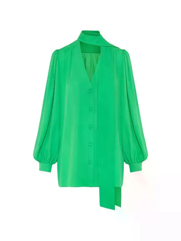 Valentino Garavani Scarf-detail Bishop-sleeve Shirt - Green