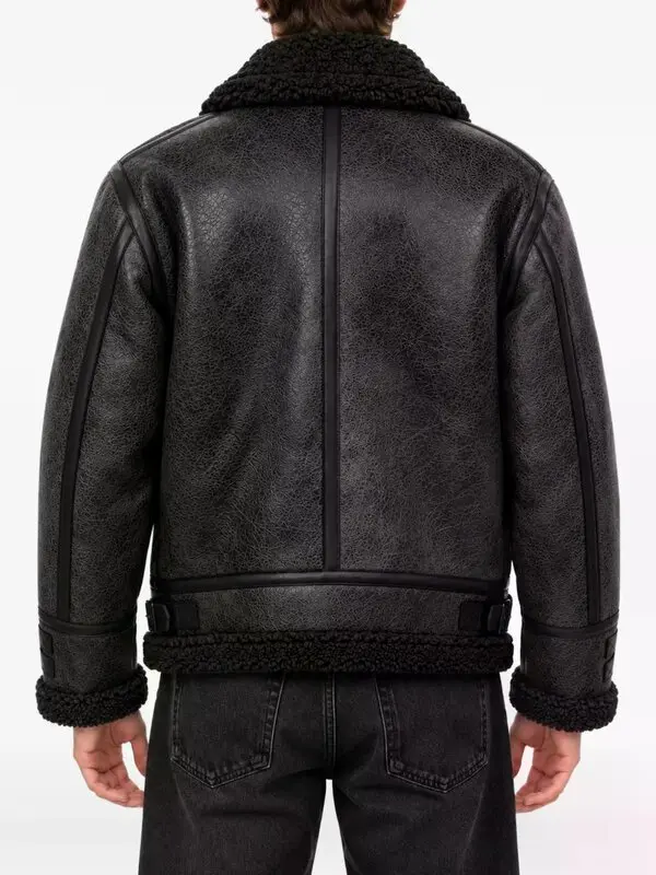 DFOUR Shearling-trim Zip-up Leather Jacket
