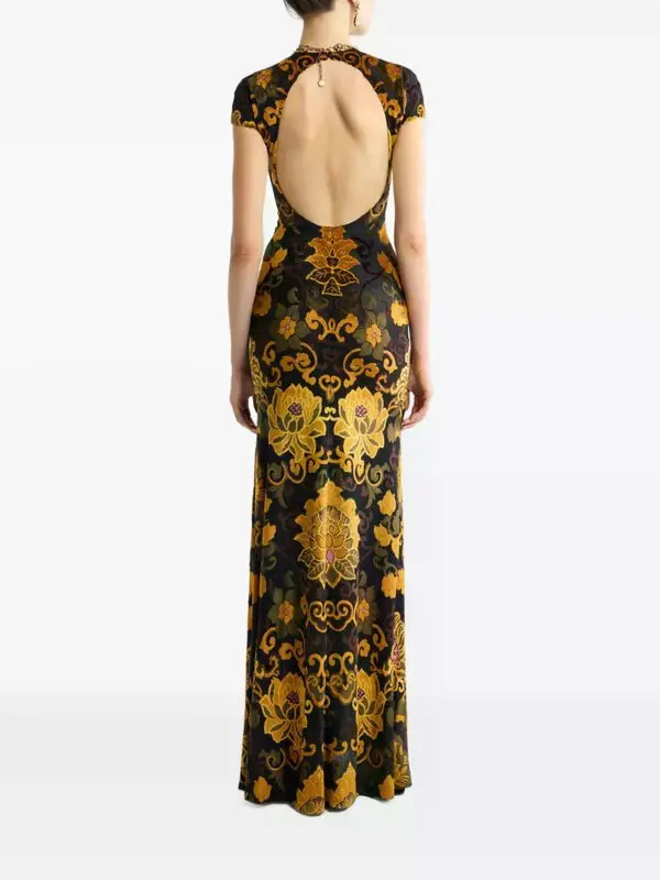 Etro Long Jacquard Dress With Chenille Floral-motif