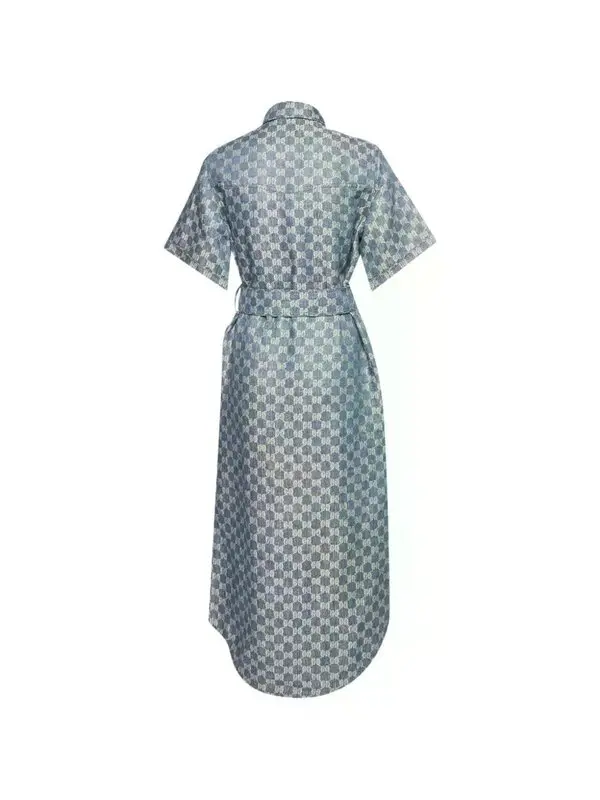 Gucci Gg Jacquard Belted Shirt Midi Dress