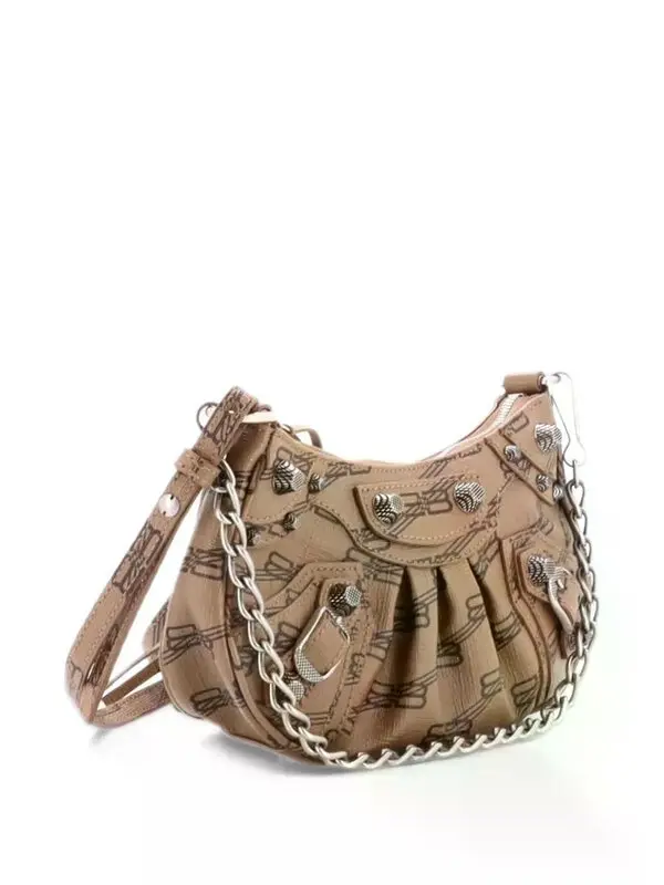 Balenciaga Le Cagole Giant Studs Shoulder Bag Bb Monogram Coated Canvas Mini Hobo Bag - Brown