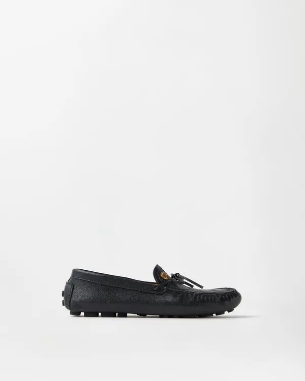 Versace Robin Leather Driving Shoes - Black