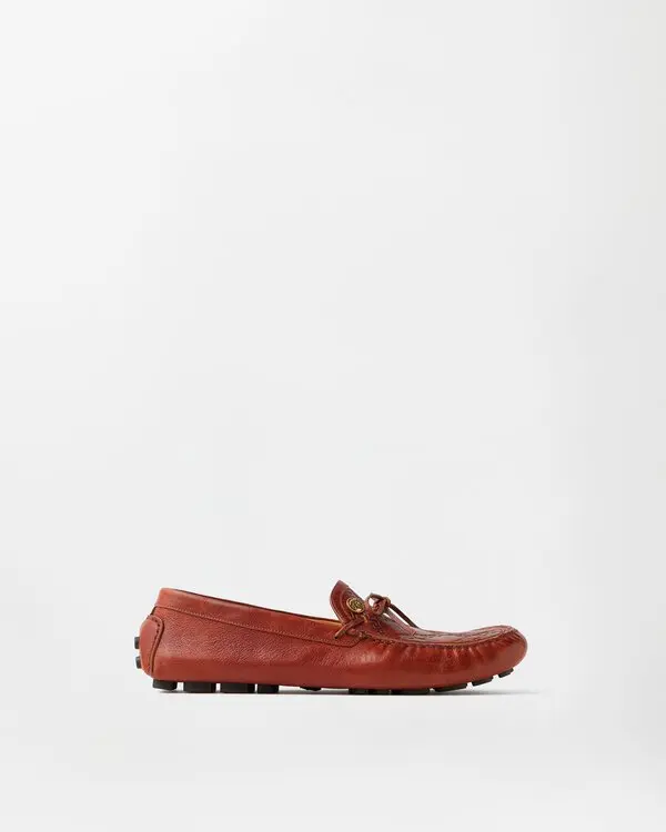 Versace Robin Leather Driving Shoes - Cognac