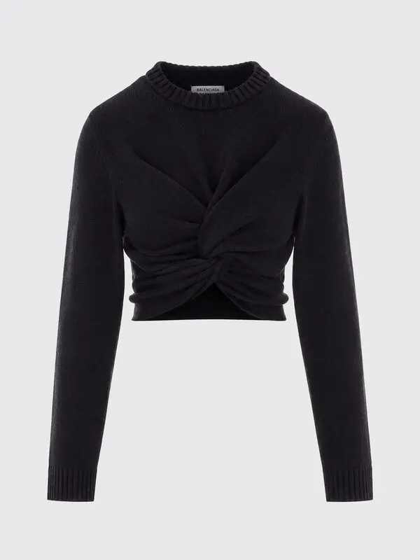 Balenciaga Draped Asymmetrical Wool Crewneck Jumper - Black