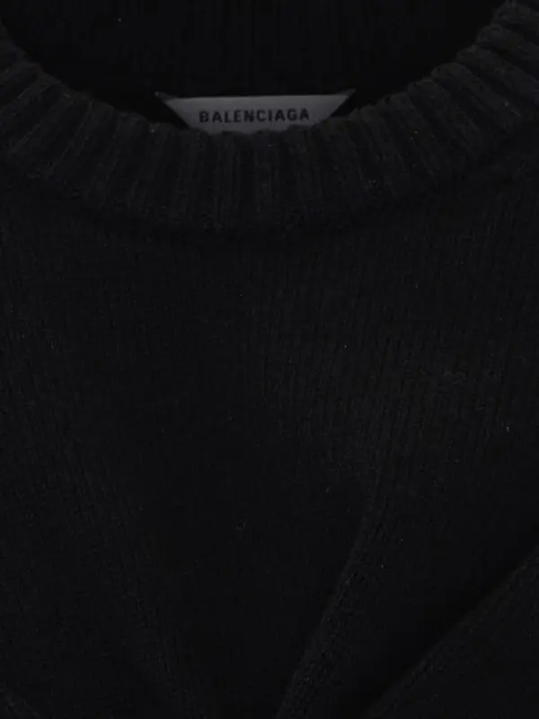 Balenciaga Draped Asymmetrical Wool Crewneck Jumper - Black