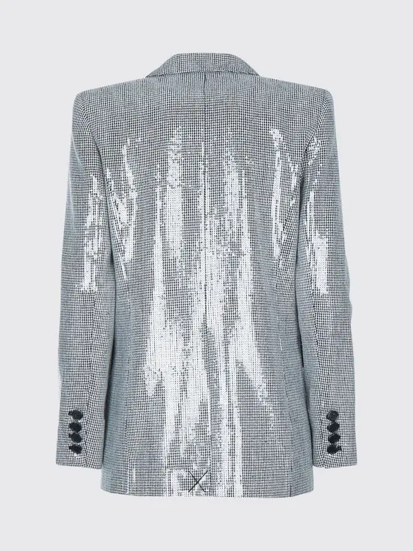 ERMANNO FIRENZE Double-breasted Houndstooth Bouclé Blazer With Sequins