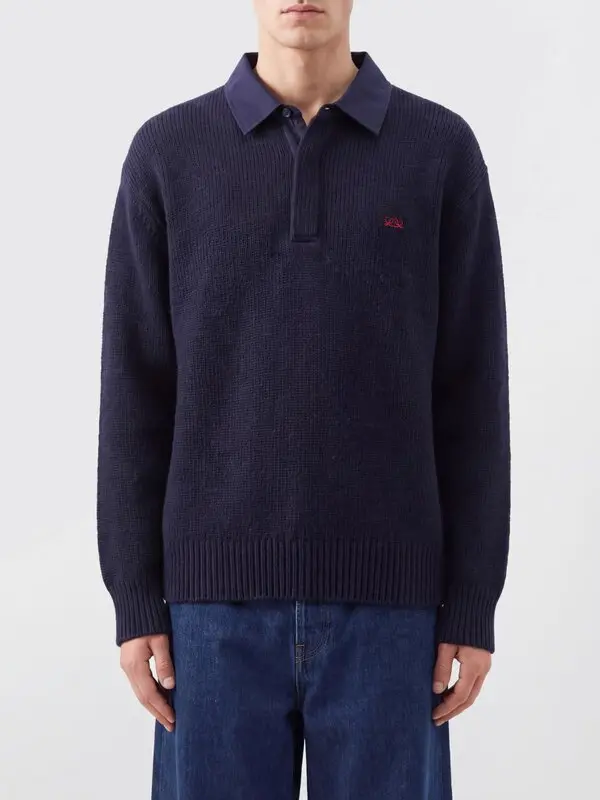 Loewe Long-sleeved Wool Knit Polo With Ribbed Collar And Cuffs