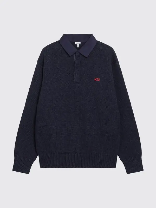Loewe Long-sleeved Wool Knit Polo With Ribbed Collar And Cuffs