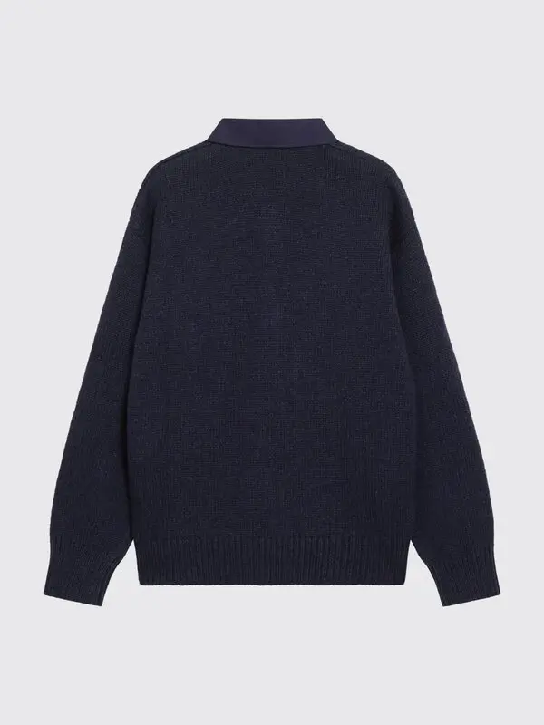 Loewe Long-sleeved Wool Knit Polo With Ribbed Collar And Cuffs