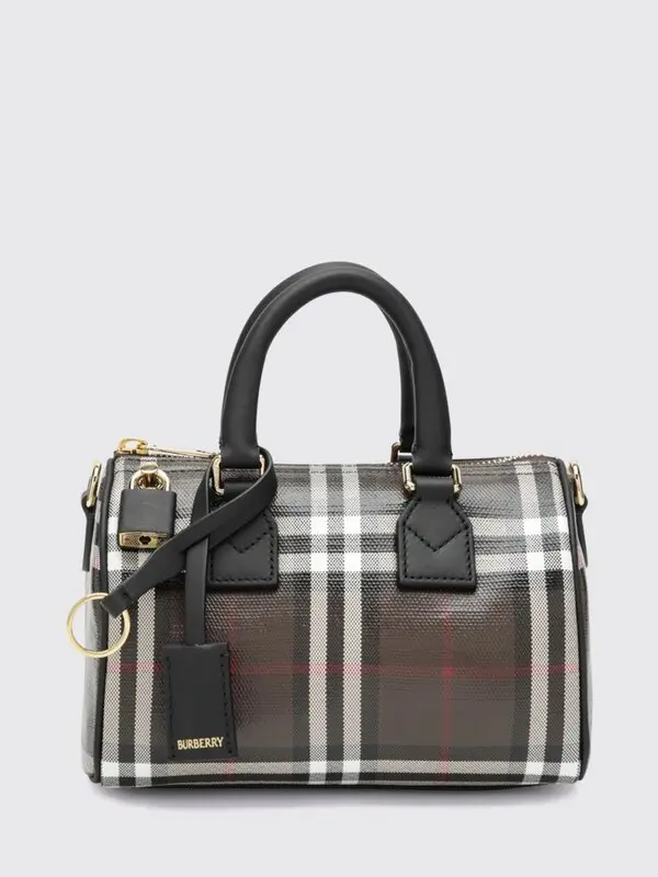 Burberry Mini Bowling Bag In Check Cotton With Double Leather Handle