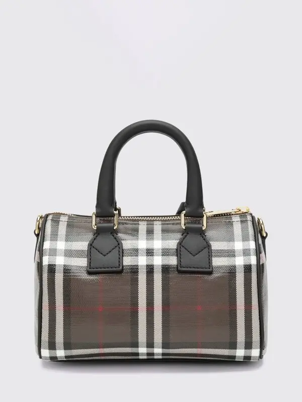 Burberry Mini Bowling Bag In Check Cotton With Double Leather Handle