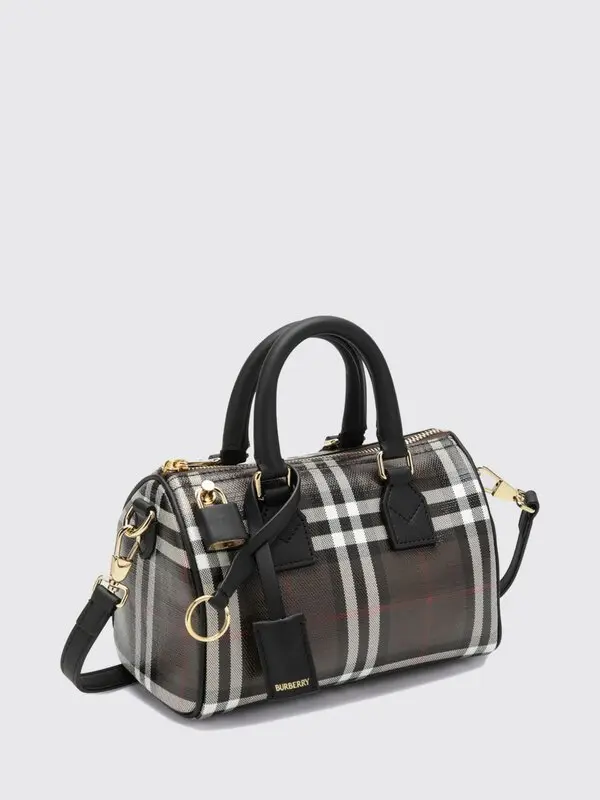 Burberry Mini Bowling Bag In Check Cotton With Double Leather Handle