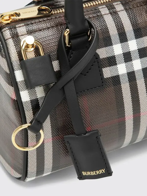 Burberry Mini Bowling Bag In Check Cotton With Double Leather Handle