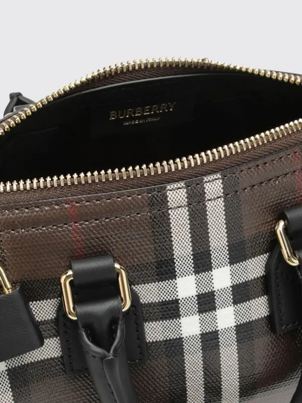 Burberry Mini Bowling Bag In Check Cotton With Double Leather Handle