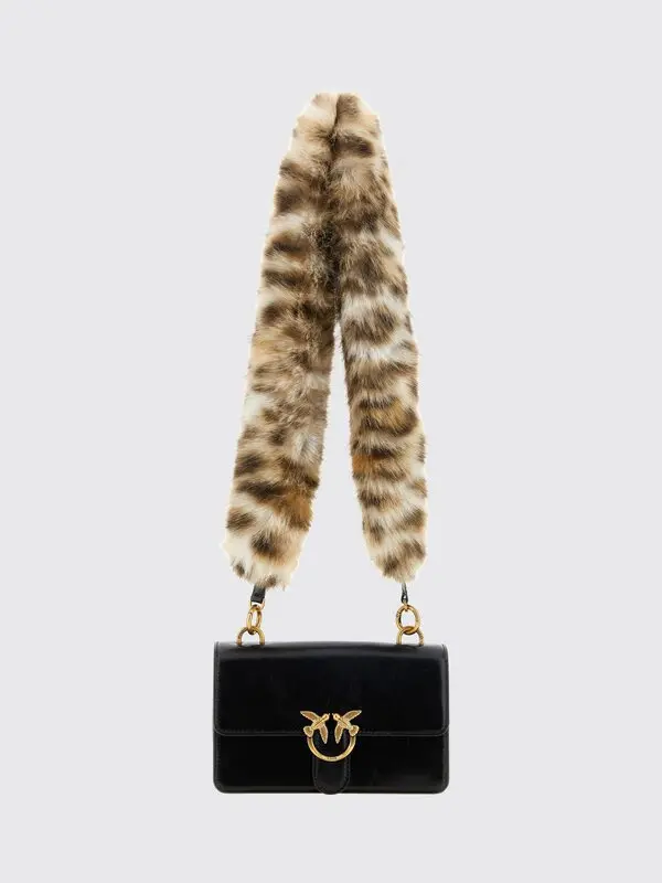 Pinko Mini Love One Crossbody Bag In Faux Fur With Animalier Print