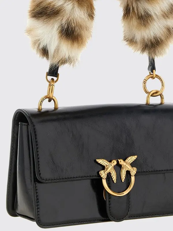 Pinko Mini Love One Crossbody Bag In Faux Fur With Animalier Print