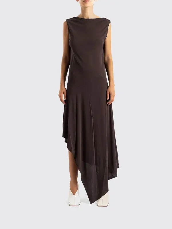 Alaïa Sleeveless Asymmetrical Midi Dress In Viscose With A U-neckline
