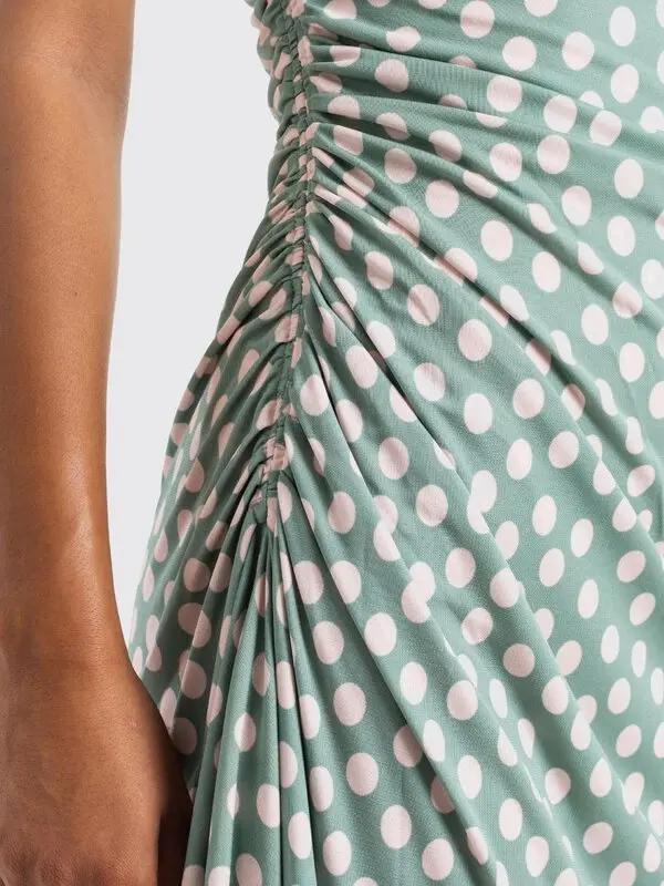 Alaïa Off-the-shoulder Polka-dot Long Dress In Draped Jersey - Pink