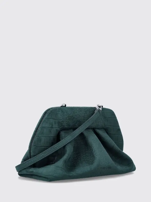 THEMOIRE Bios Draped Croc-effect Vegan Leather Clutch With Shoulder Strap
