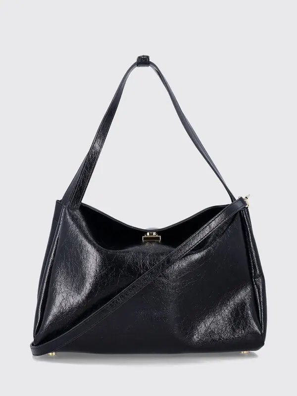 THEMOIRE Calipso Crinkled-effect Vegan Leather Shoulder Bag With Double Handle - Black