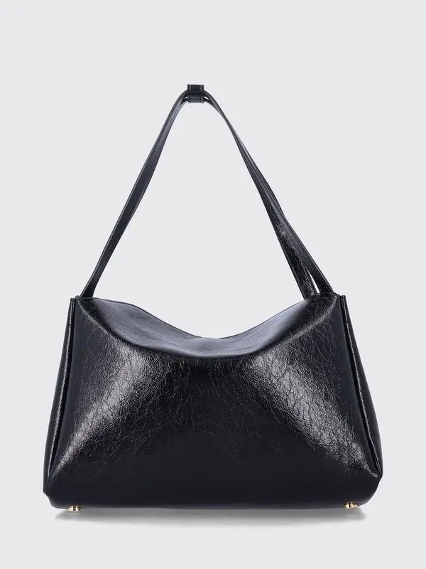 THEMOIRE Calipso Crinkled-effect Vegan Leather Shoulder Bag With Double Handle - Black