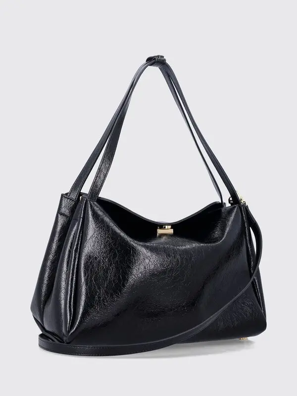 THEMOIRE Calipso Crinkled-effect Vegan Leather Shoulder Bag With Double Handle - Black