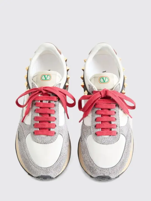 Valentino Garavani Stud Up Butterfly Embroidered Leather And Nylon Sneakers - Grey