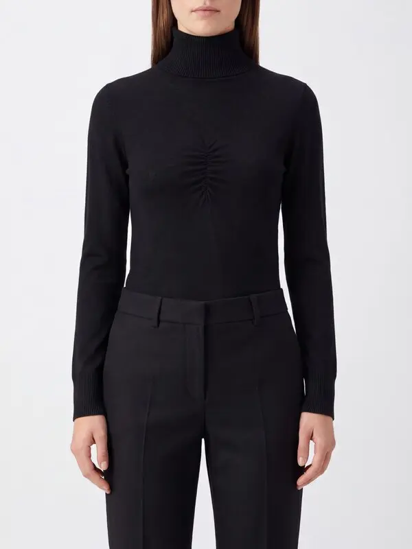 SOLOTRE Slim Fit Wool Turtleneck Jumper With Ribbed Trims
