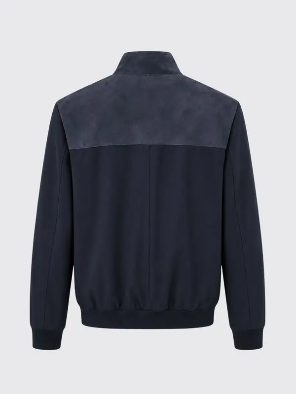 Canali Suede Leather Bomber Jacket With High Neck And Zip Closure