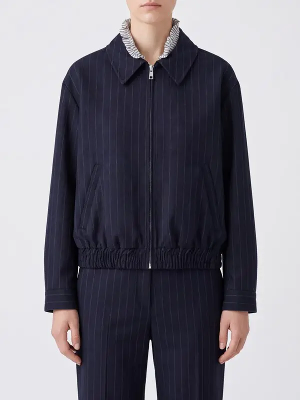 SOLOTRE Pinstripe Viscose-blend Shirt-style Bomber Jacket With Zip Closure