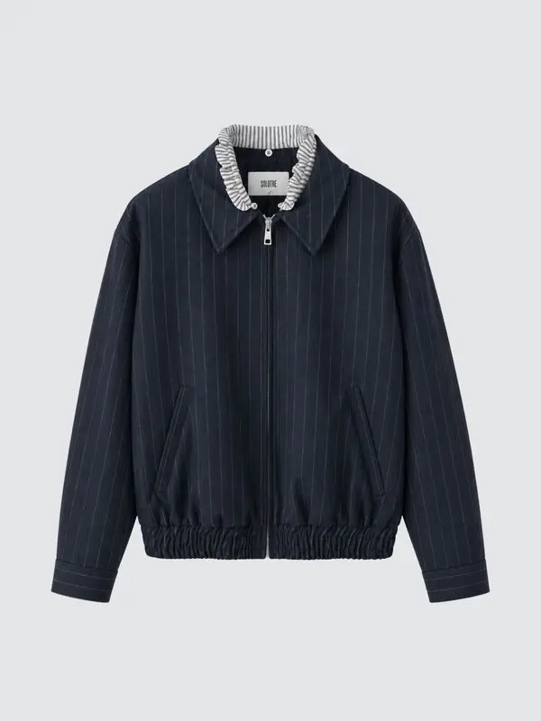 SOLOTRE Pinstripe Viscose-blend Shirt-style Bomber Jacket With Zip Closure