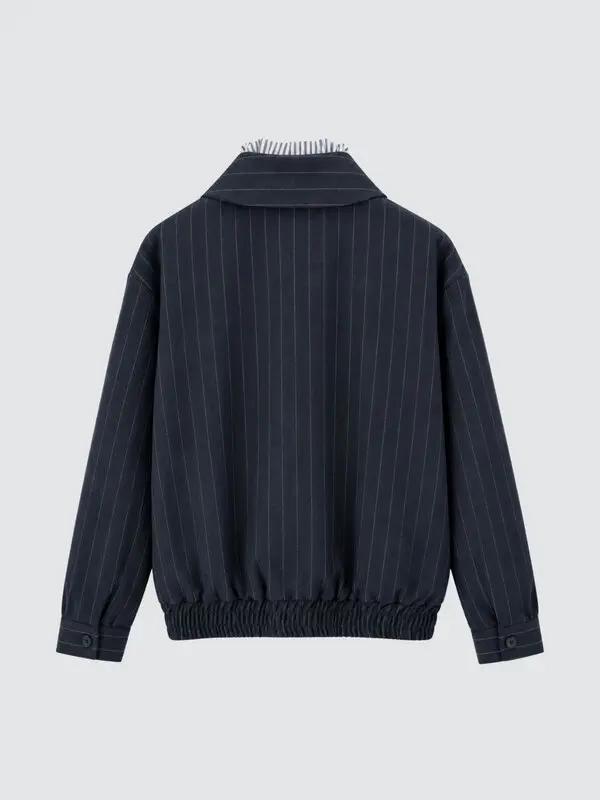 SOLOTRE Pinstripe Viscose-blend Shirt-style Bomber Jacket With Zip Closure