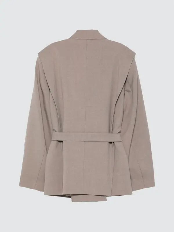 SOLOTRE Polyester Double-breasted Blazer With Waist Belt And Peak Lapels