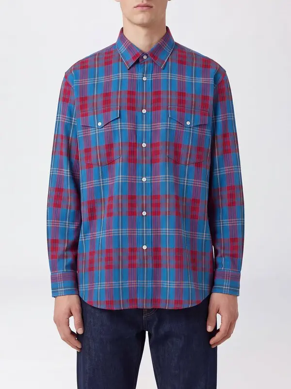 Auralee Check Cotton And Silk-blend Shirt With Patch Pockets - Blue