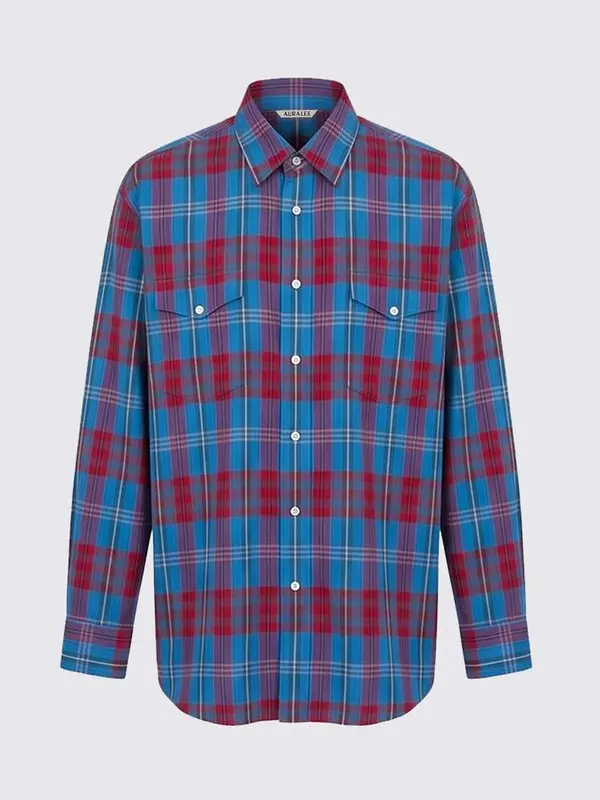Auralee Check Cotton And Silk-blend Shirt With Patch Pockets - Blue