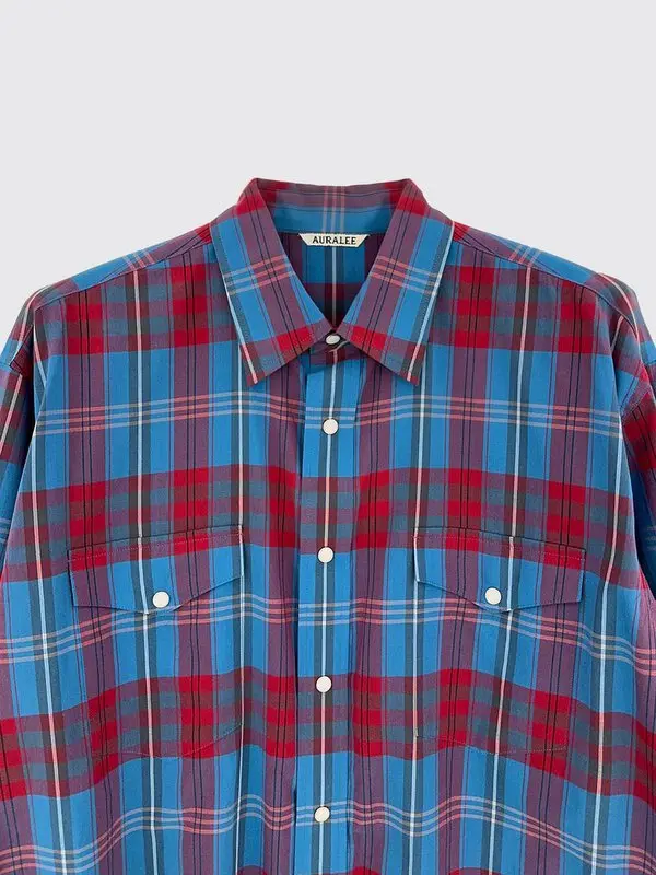 Auralee Check Cotton And Silk-blend Shirt With Patch Pockets - Blue