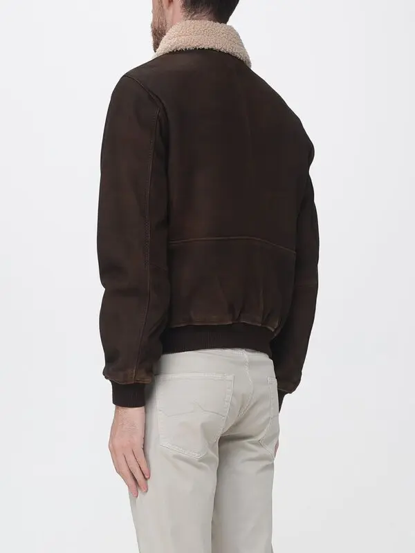 HESKIMO Padded Suede Leather Bomber Jacket With Fur Collar