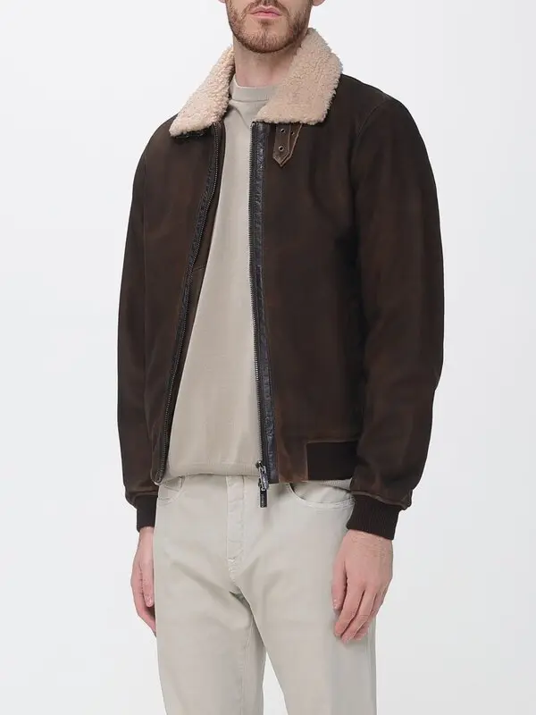 HESKIMO Padded Suede Leather Bomber Jacket With Fur Collar