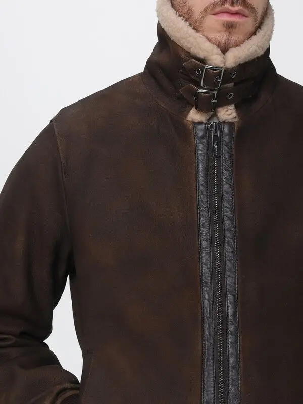 HESKIMO Padded Suede Leather Bomber Jacket With Fur Collar