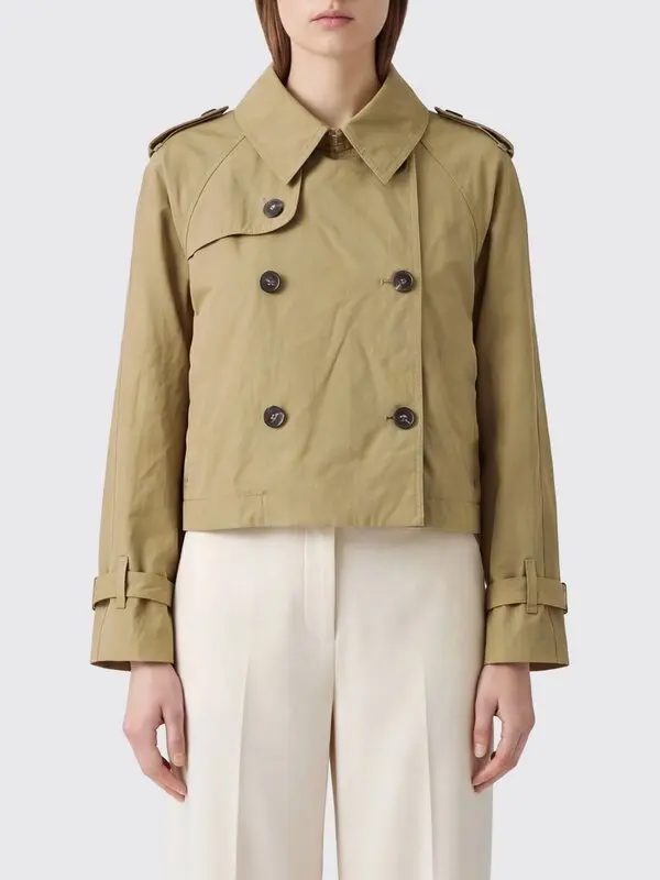 Paloma Wool Double-breasted Cropped Trench Coat In Cotton Blend With Epaulettes