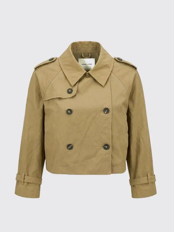Paloma Wool Double-breasted Cropped Trench Coat In Cotton Blend With Epaulettes