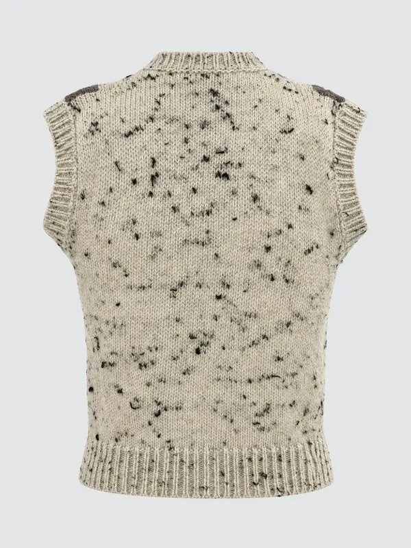SOLOTRE Argyle V-neck Wool Jumper Vest - Butter
