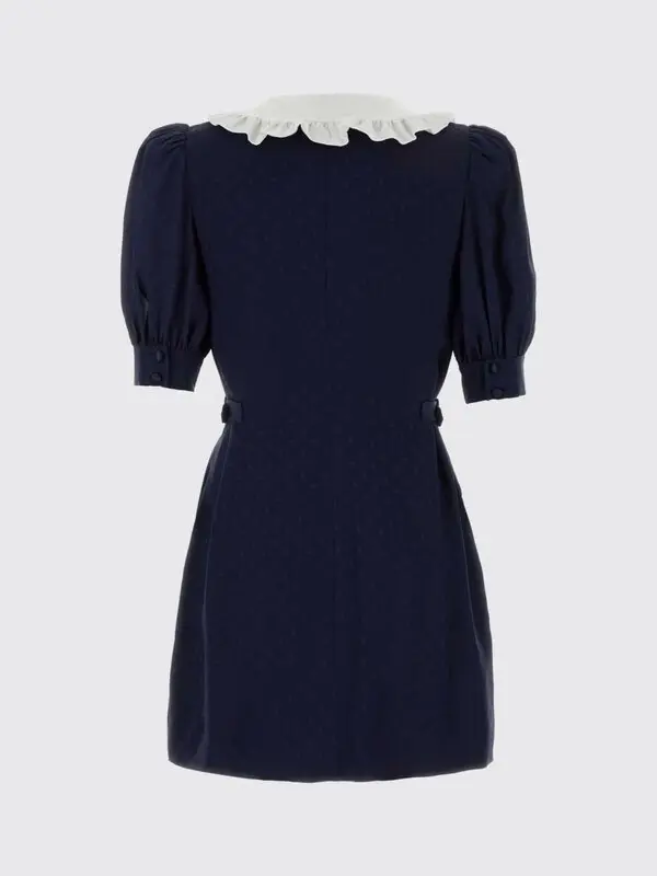 Alessandra Rich Silk Chemisier Mini Dress With Ruffled Collar - Navy