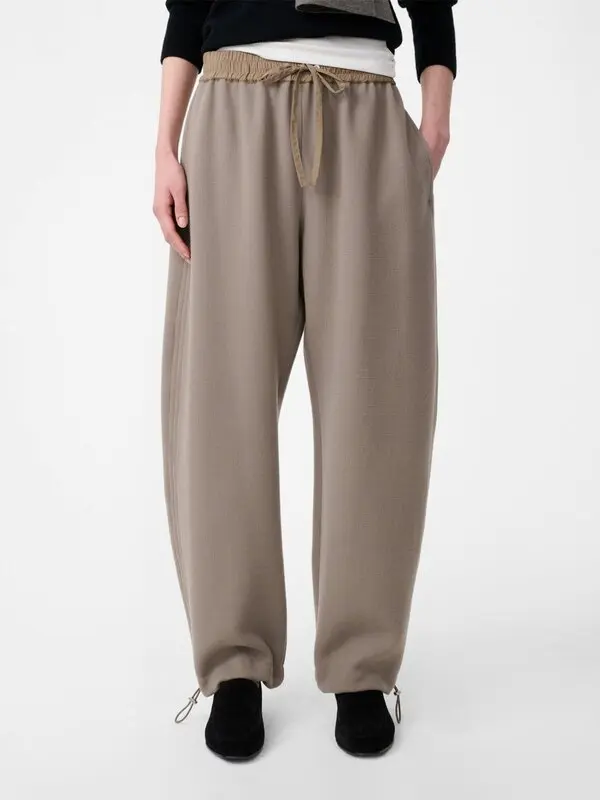 Studio Nicholson Prince Of Wales Wool Baggy Trousers With Drawstring - Beige