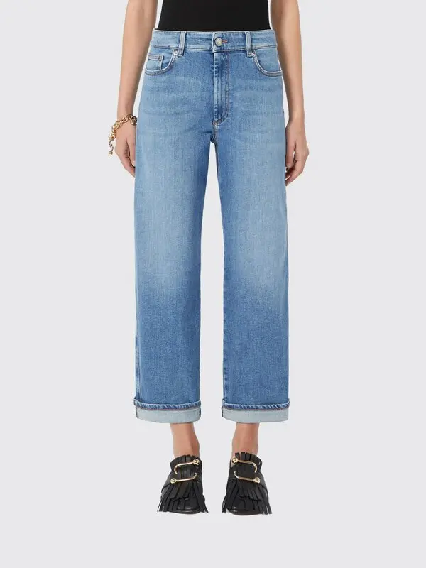 Sportmax Mid-rise Cropped Straight-leg Jeans In Cotton Denim With Turn-ups - Blue